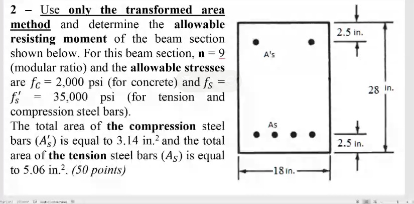 SOLVED: "step-by-step answers Use only the transformed area method and determine the allowable ...