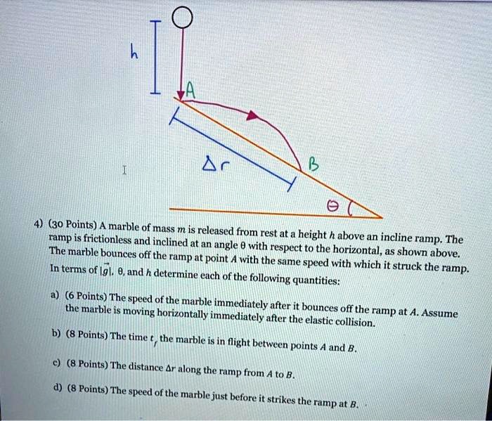 4) (30 Points) A marble of mass m is released from rest at a height h ...