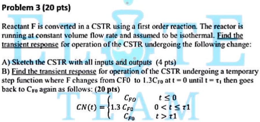 Solved Problem 3 20 Pts Reactant F Is Converted In A Cstr Using A