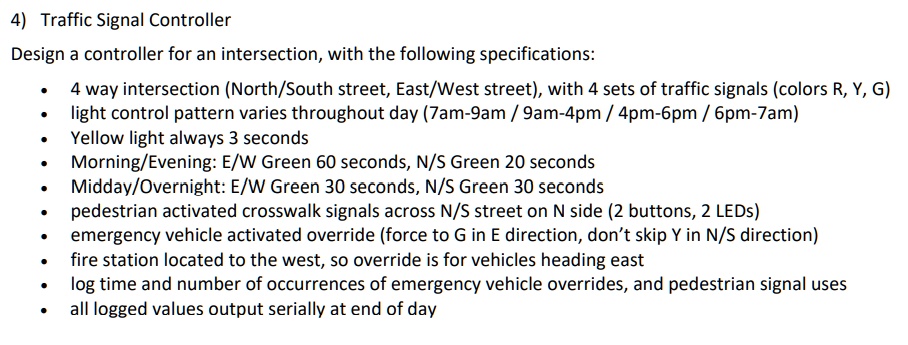 4) Traffic Signal Controller Design a controller for an intersection ...