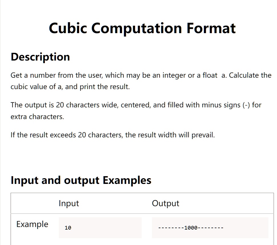 Solved Using Python Cubic Computation Format Description Get A Number From The User Which May