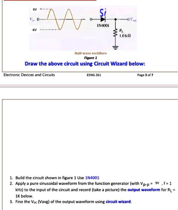 6V V0 -6V Si IN4001 RL 1.0 k? Half-wave rectifiers Figure 1 Draw the above circuit using Circuit ...