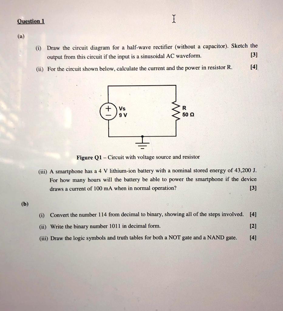 SOLVED: Question 1 (a) (i) Draw the circuit diagram for a half-wave rectifier (without a ...