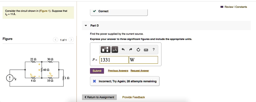 SOLVED: Review I Constants Consider the circuit shown in Figure 1 ...