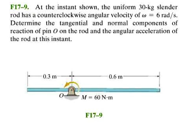 SOLVED: At the instant shown, the uniform 30-kg slender rod has a counterclockwise angular ...
