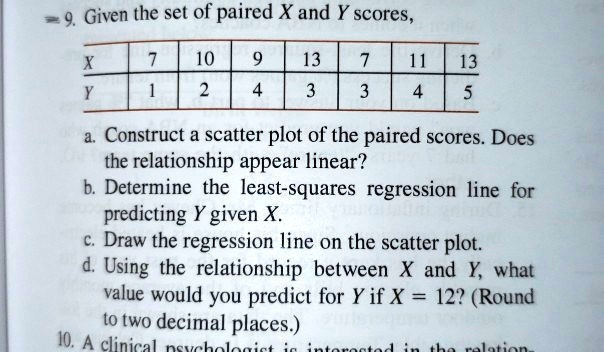 given the set of paired x and y scores 10 13 13 a construct a scatter ...