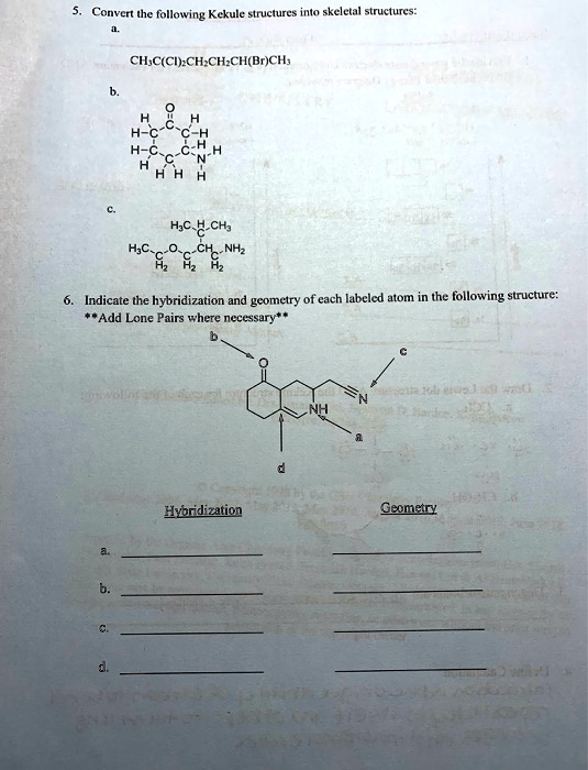 SOLVED: Convert the following Kekule structures into skeletal structures: CHSC(CI)-CH-CH-CH(Br ...