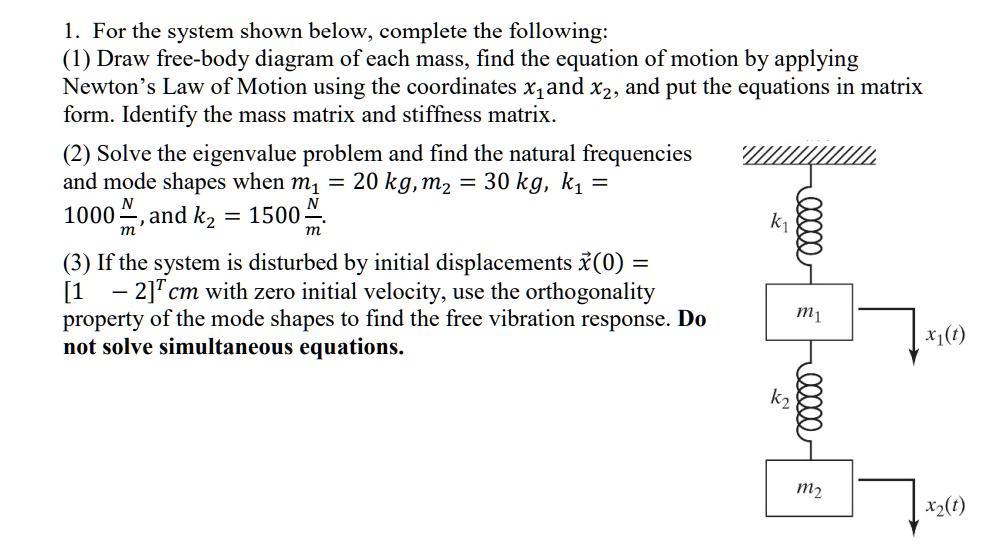 SOLVED: For the system shown below, complete the following: (1) Draw a free-body diagram of each ...