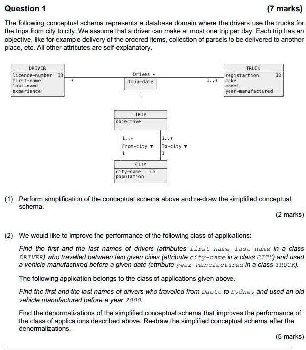 SOLVED: The following conceptual schema presents a database domain where drivers use trucks for ...