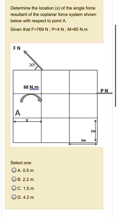SOLVED: Determine the location (x) of the single force resultant of the coplanar force system ...