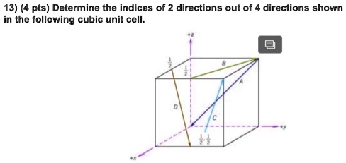 SOLVED: 13) (4 pts) Determine the indices of 2 directions out of directions shown in the ...
