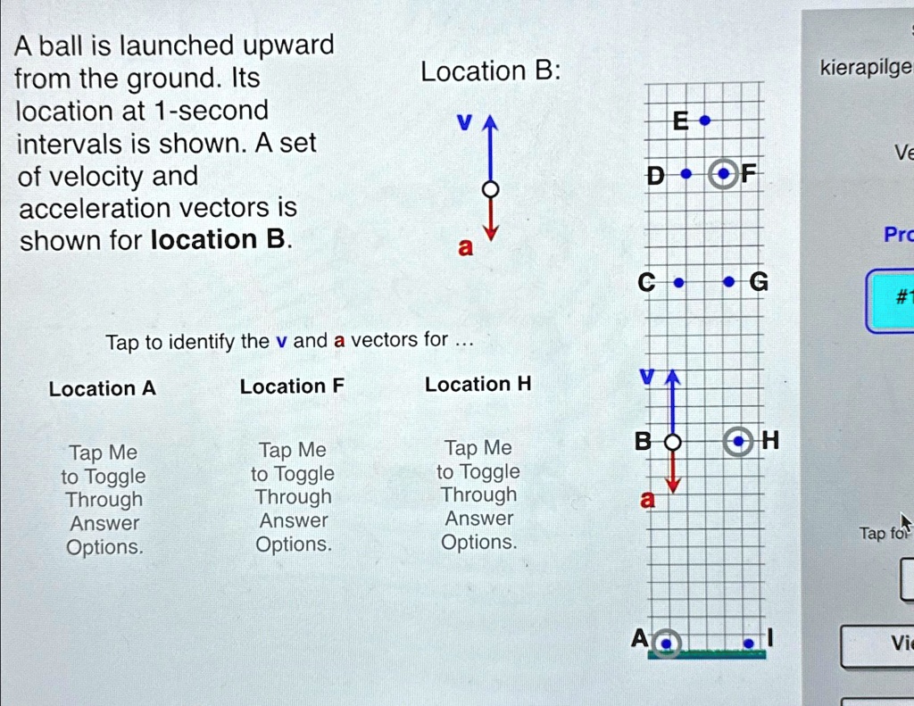 A ball is launched upward from the ground. Its location at 1-second ...