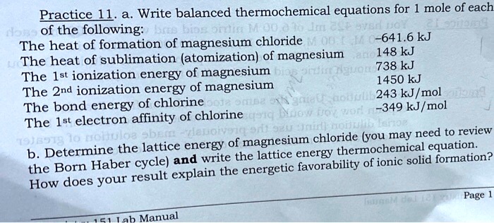 SOLVED: Practice 11. Write balanced thermochemical equations for one ...