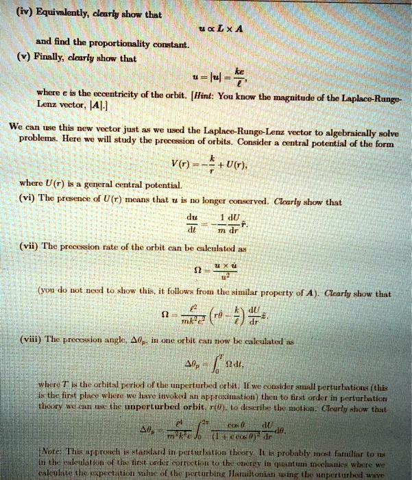 SOLVED: Solve iv, vi, and viii, vii. Laplace-Runge-Lenz vector A = p x ...