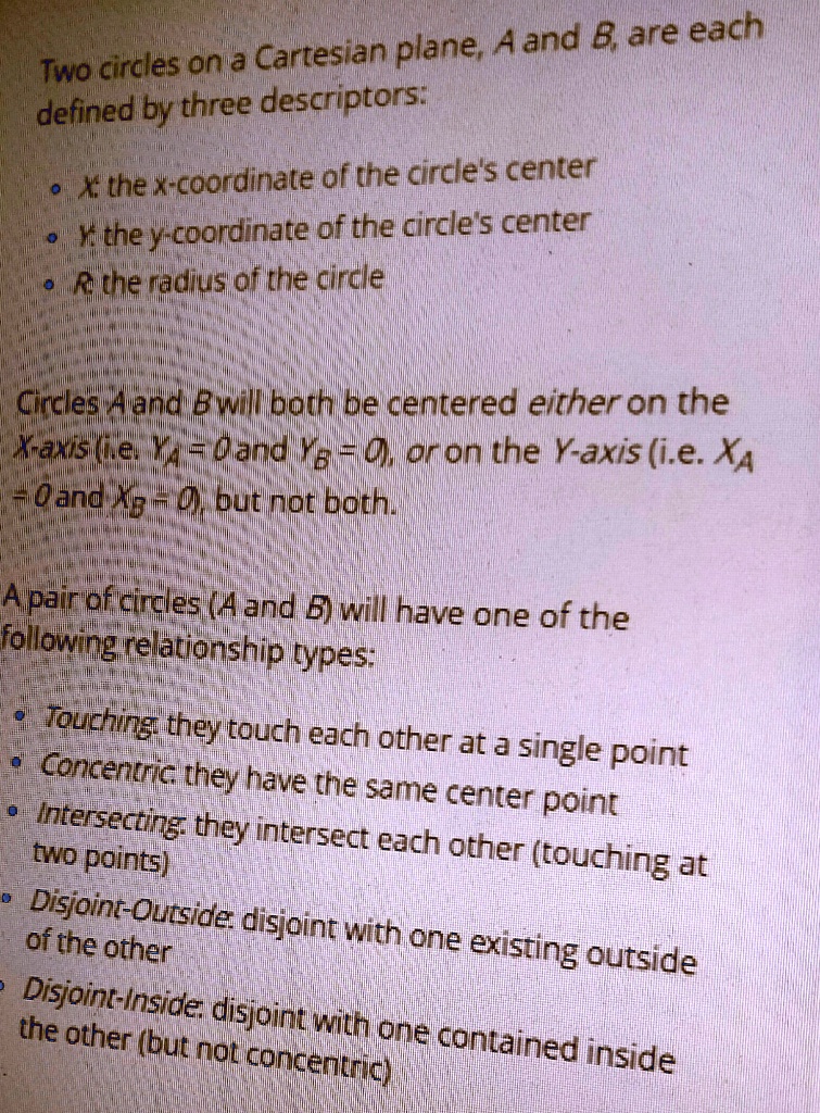 SOLVED: Two circles on a Cartesian plane, A and B, are each defined by ...