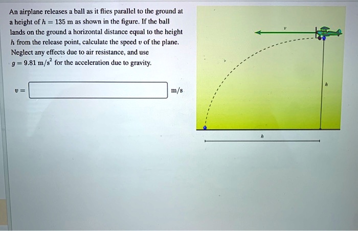 SOLVED: An airplane releases ball as it flies parallel t0 the ground at height of h 135 m as ...