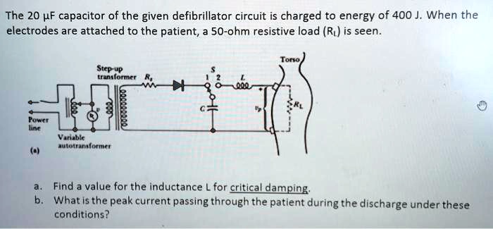 The 20 µF capacitor of the given defibrillator circuit is charged to ...