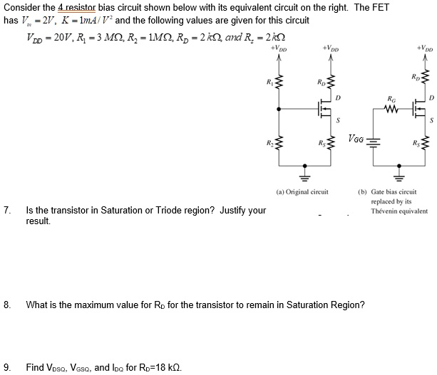 Consider the 4 resistor bias circuit shown below with its equivalent ...