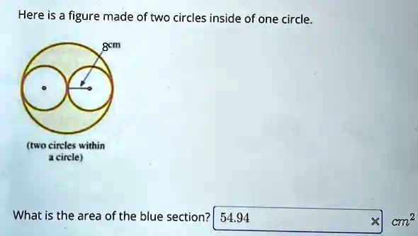 SOLVED: Here is a figure made of two circles inside of one circle. 8 cm ...