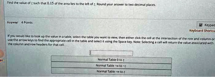 SOLVED: Texts: 1 Find the value of c such that 0.15 of the area lies to ...