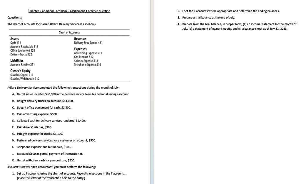 chapter 2 additional problem assignment 1 practice question question 1 the chart of accounts for ...