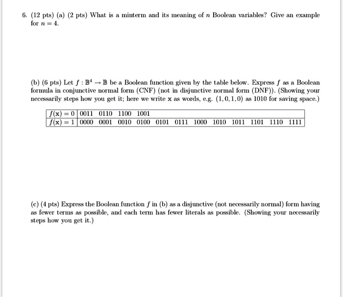 Solved 12 Pts What Is A Minterm And Its Meaning Of N Boolean Variables Give An Example 6