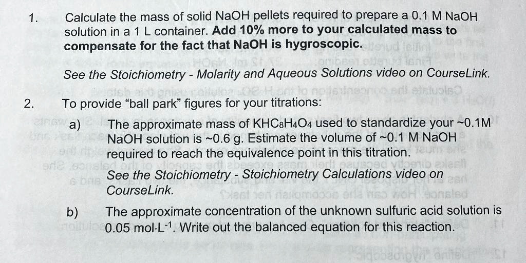 Calculate the mass of solid NaOH pellets required to prepare a 0.1 M NaOH solution in a 1 L ...
