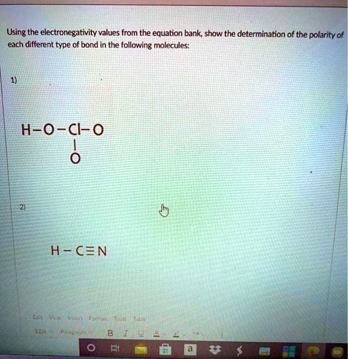SOLVED: Using the electronegativity values from the equation bank, show ...