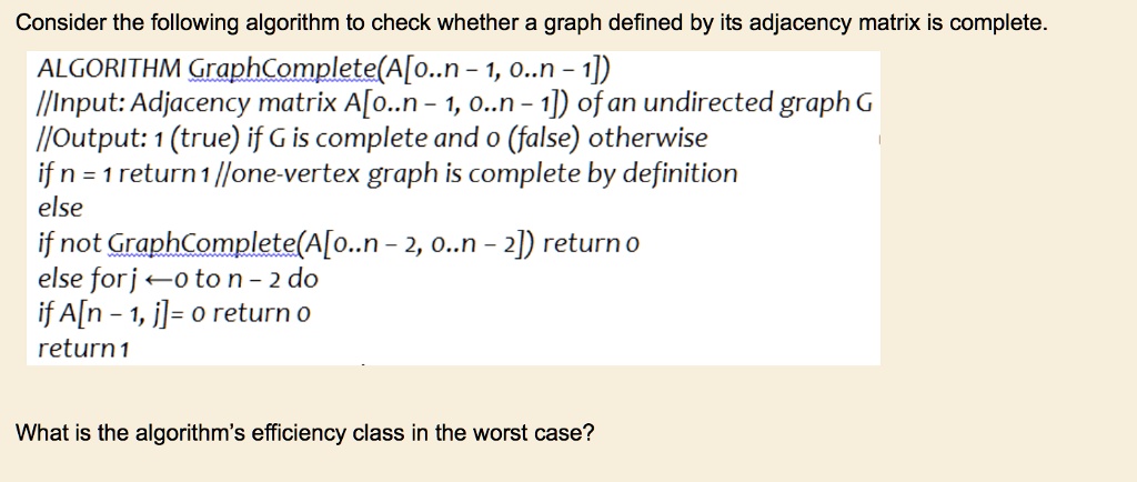 Consider The Following Algorithm To Check Whether A Graph Defined By Its Adjacency Matrix Is