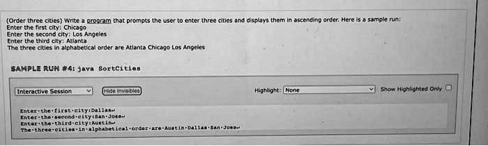 SOLVED: Texts: Write a Java Code Order three cities. Write a program ...