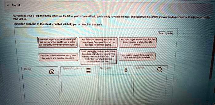 SOLVED: please help PenA As you read your eTextthe menu optons at the left of your screen will ...