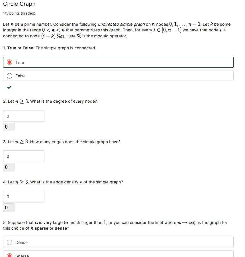 SOLVED: Circle Graph 1/5 points (graded) Let n be a prime number. Consider the following ...