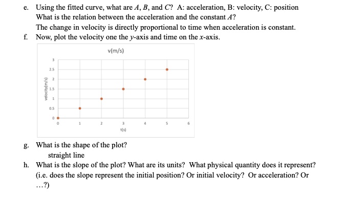 SOLVED: Using the fitted curve what are A, B, and C? A: acceleration, B ...
