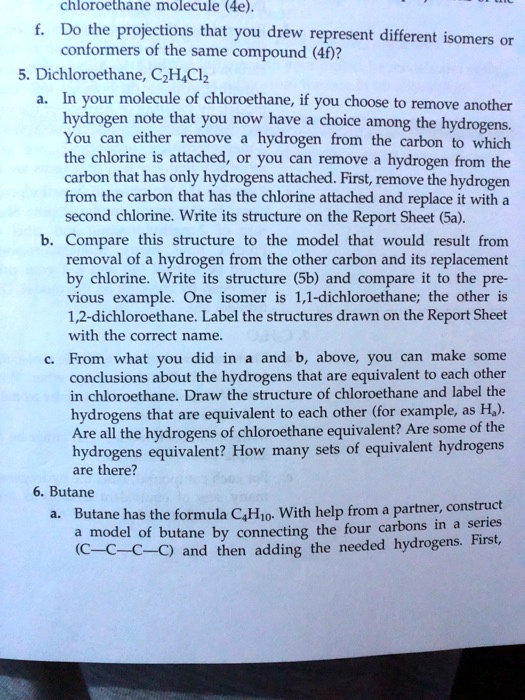 SOLVED: chloroethane molecule (4e). Do the projections that you drew ...