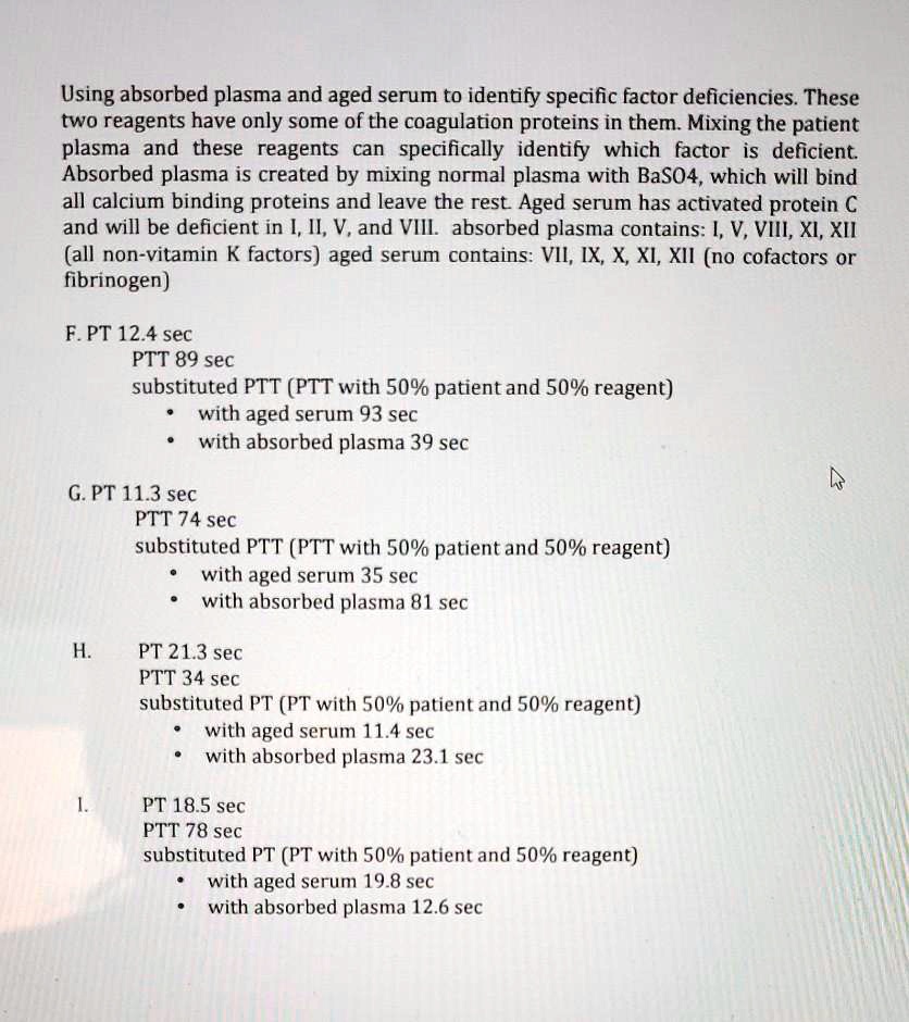 SOLVED: Using absorbed plasma and aged serum to identify specific factor deficiencies These two ...