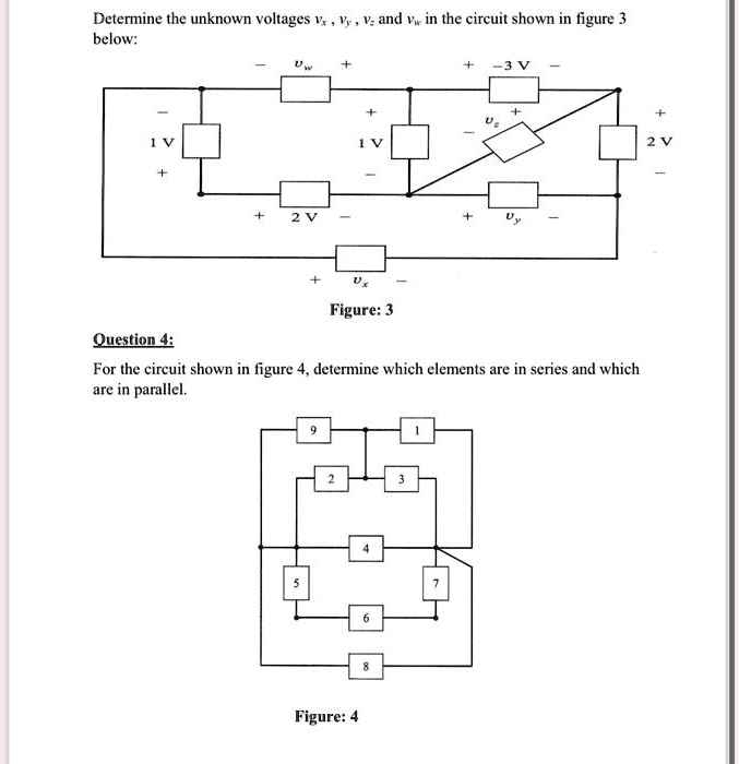 SOLVED: Determine the unknown voltages v1 and v2 in the circuit shown in Figure 3 below: 2V ...