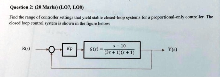 Question 2: (20 Marks) (LO7, LO8) Find the range of controller settings that yield stable closed ...