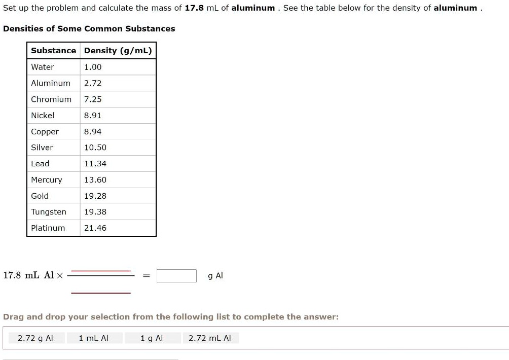 SOLVED: Set up the problem and calculate the mass of 17.8 mL of ...