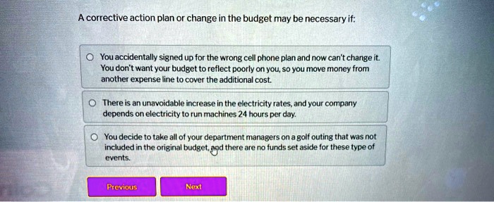 SOLVED: A corrective action plan or change in the budget may be ...