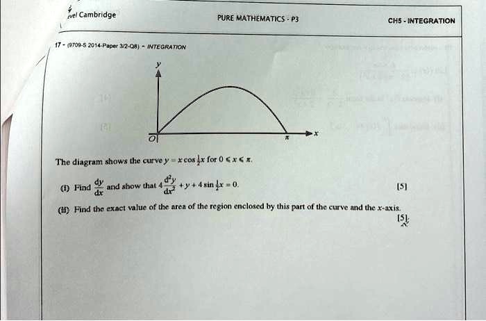 SOLVED: The diagram shows the curve y = x cos x for 0