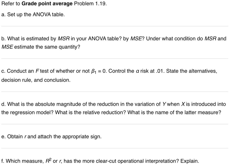 refer to grade point average problem 119 set up the anova table b what is estimated by msr in ...