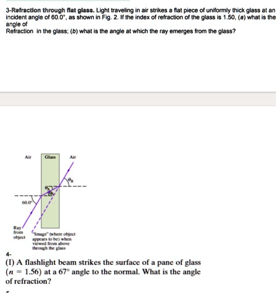 SOLVED: 3-Refraction through flat glase. Light traveling in air strikes ...