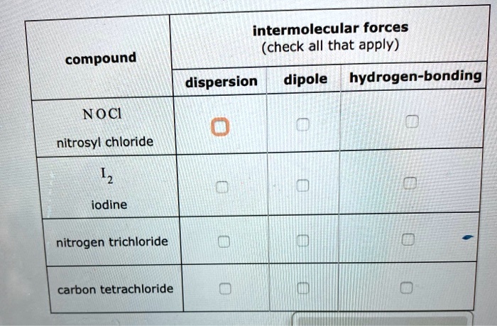 intermolecular forces check all that apply dispersion dipole hydrogen ...