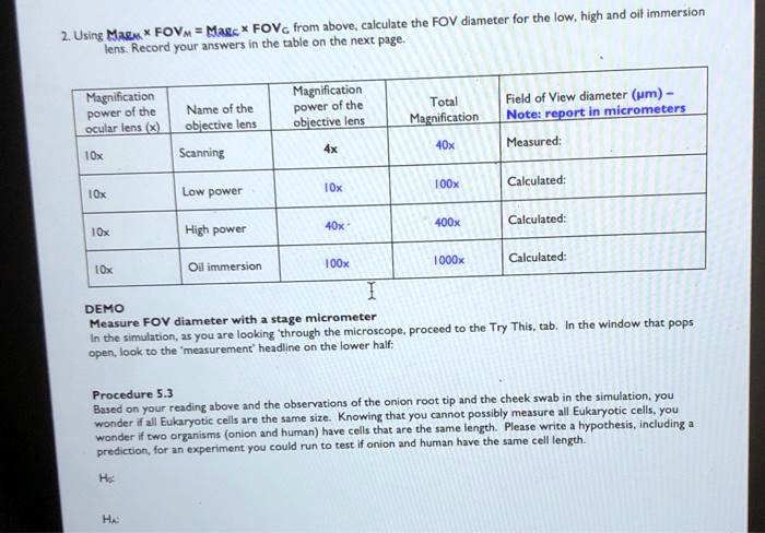 SOLVED: The FOV diameter for the low, high, and oil immersion using Magx FOVM Marc * FOVc Irom ...