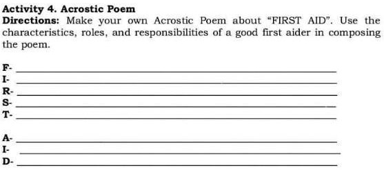 PA help naman po please Activity 4 Acrostic Poem Directions: Make your ...