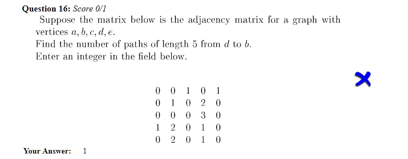 SOLVED: Question 16: Score 0/1 Suppose the matrix below is the adjacency matrix for graph with ...
