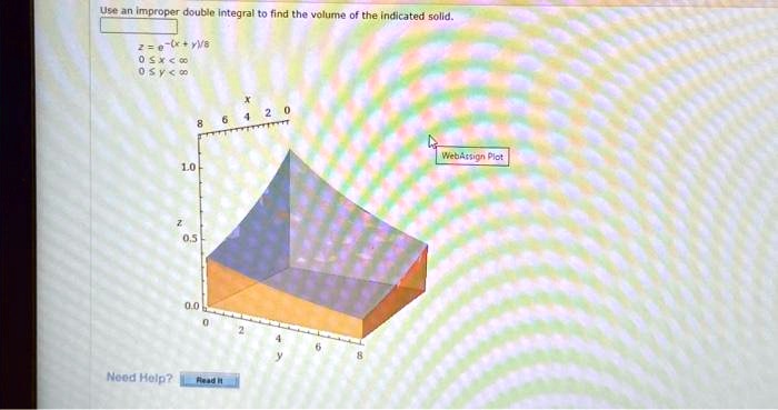 SOLVED: Texts: Use an improper double integral to find the volume of ...