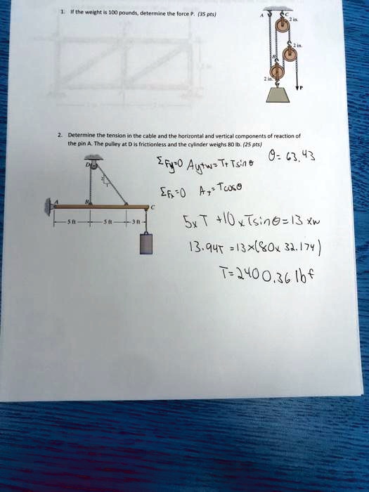 Statics If the weight is 100 pounds, determine the force P. (35 pts) 2 ...