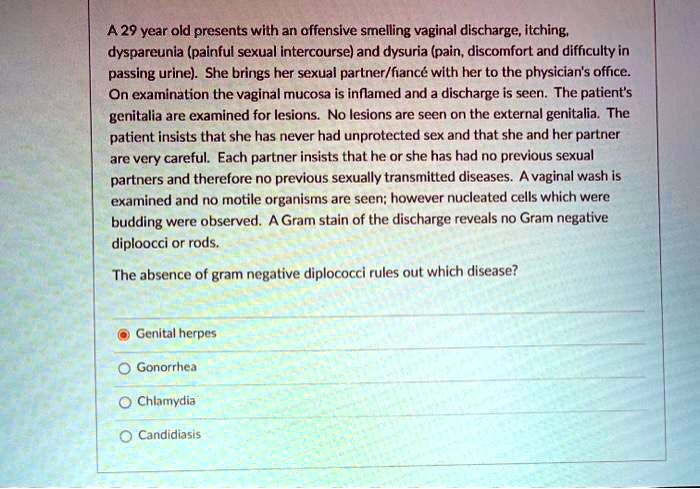 SOLVED:A29 year old presents with an offensive smelling vaginal ...