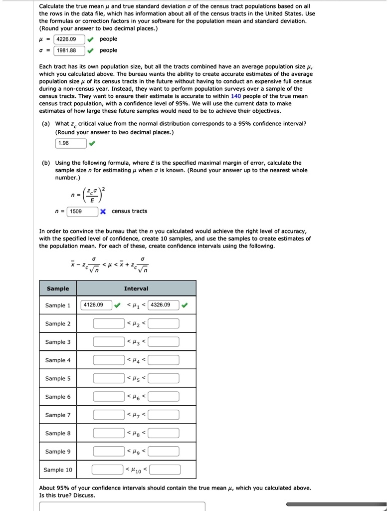 Solved Calculate The True Mean Mu And True Standard Deviation Sigma Of